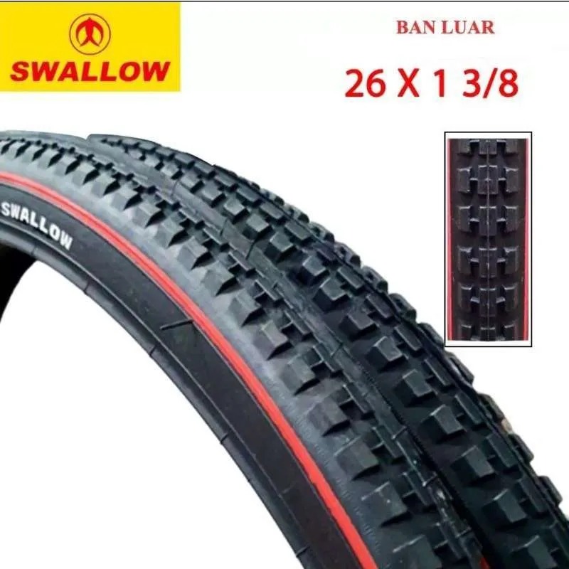 Jual Ban Luar Sepeda Ukuran 26 x 1 3/8 SWALLOW Jengki Hitam Merah BMX, MTB, Gunung, Fixi, Lipat ...