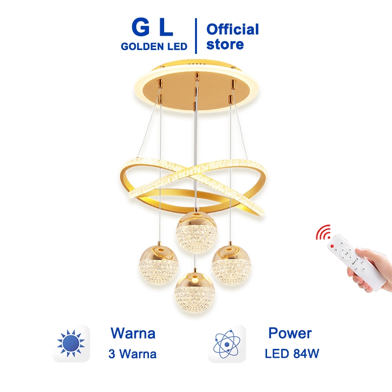 Jual GL Lampu Gantung Kristal LED 4 Bohlam Desain Mewah dengan 3 Warna ...