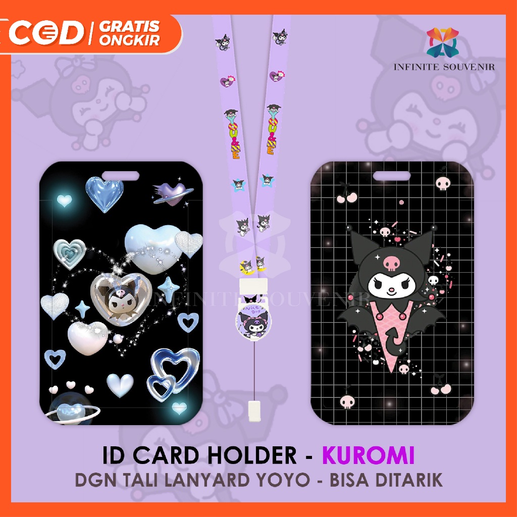 Jual (N017) ID Card Holder Tali Yoyo Kuromi / Nametag Yoyo Kuromi Black Purple / Card Holder ...