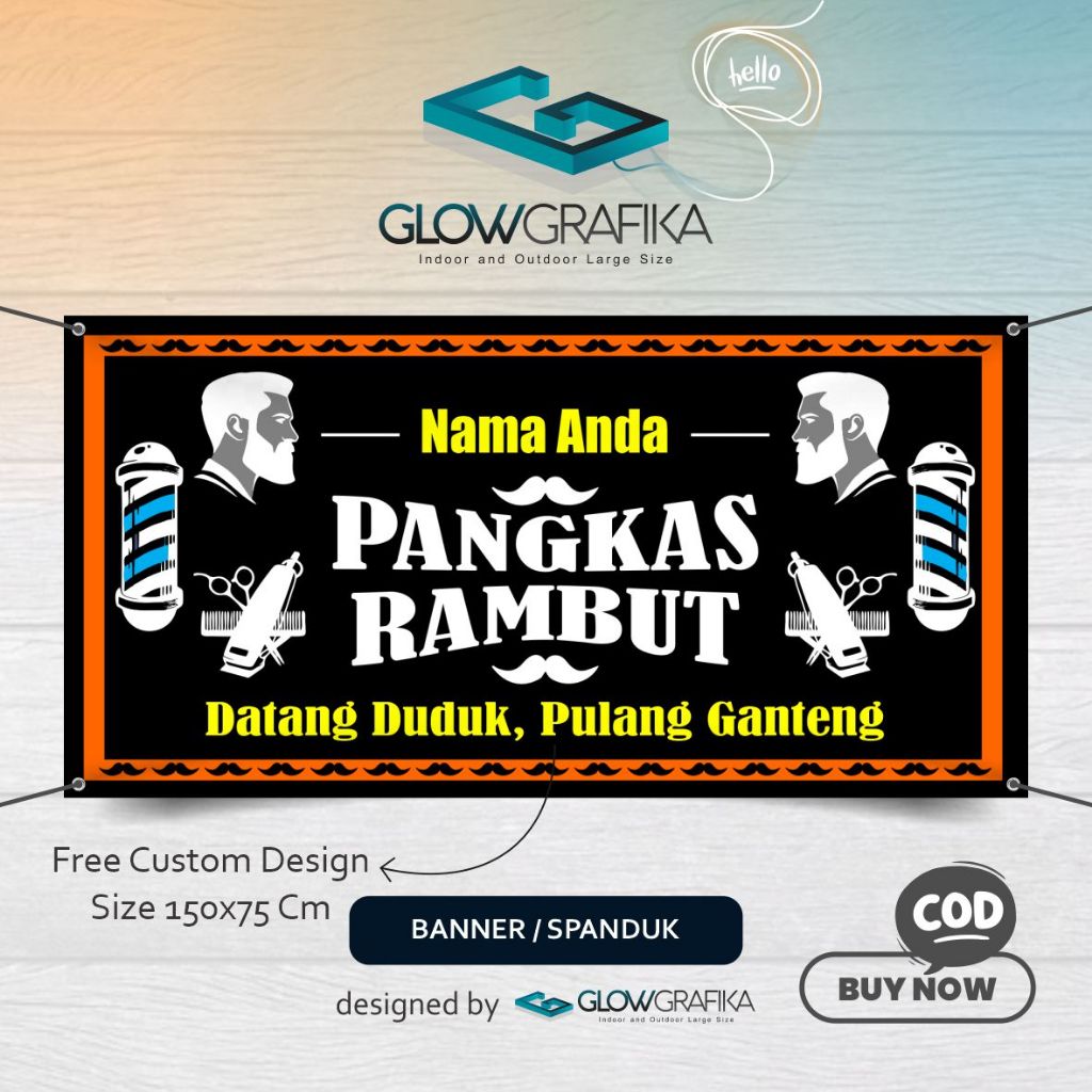 Jual Cetak Spanduk Banner Pangkas Rambut Datang Duduk Pulang Ganteng ...