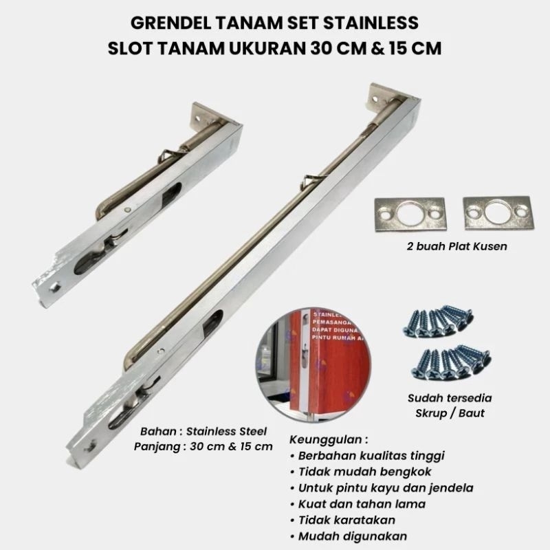 Jual grendel tanam slot kunci pintu tanam 1 set (1 pasang / 2pcs) kunci ...
