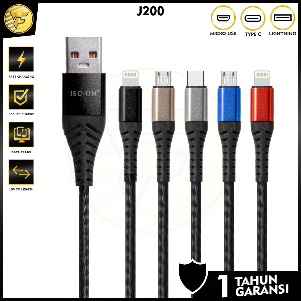 Jual Kabel Data JSC J200 FAST CHARGING METAL Lightning Type C Micro USB kabel cas charger HP ...