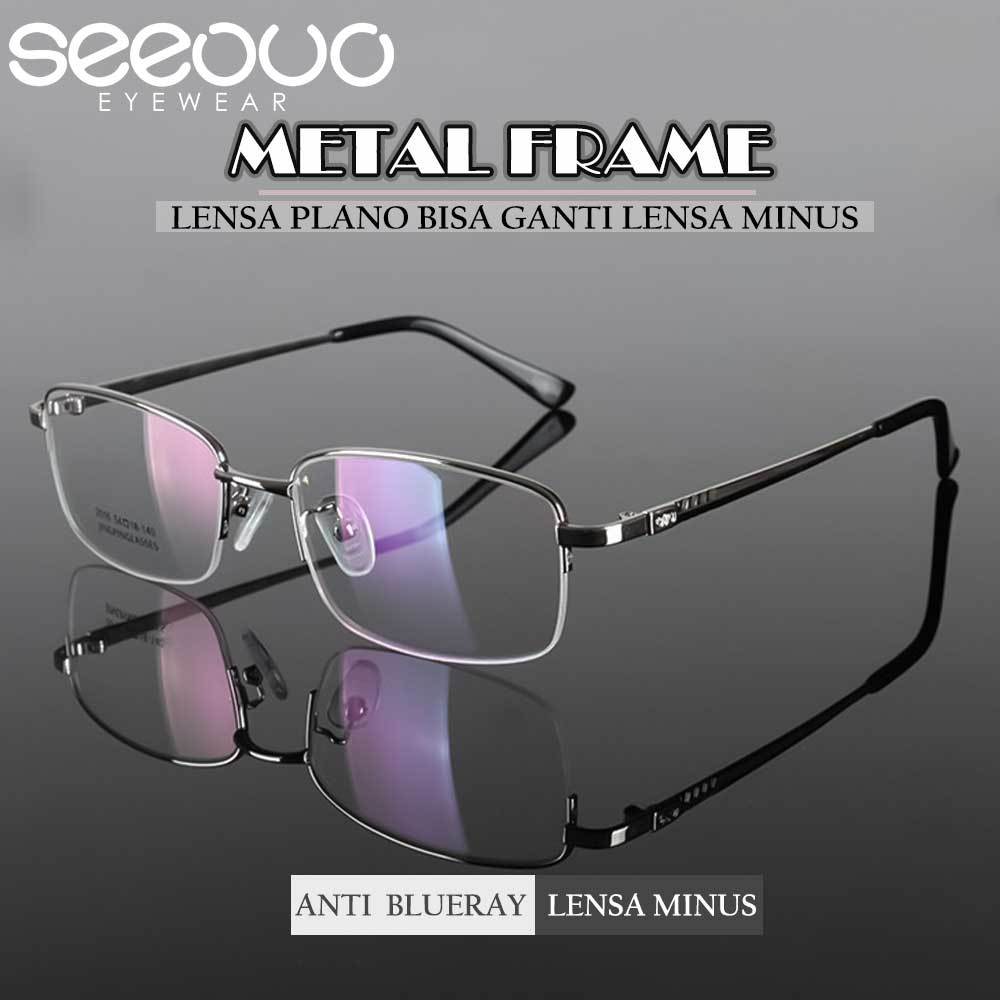 Jual Seeouo Frame Kacamata Plano Style Kotak Half Rim Business Style Bahan Metal Kokoh Ringan ...