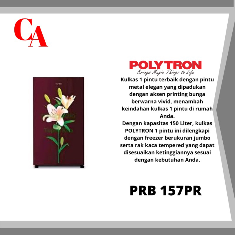 Jual POLYTRON kulkas 1 pintu mettalic 150 liter PRB 157PR PRB 157 PR ...