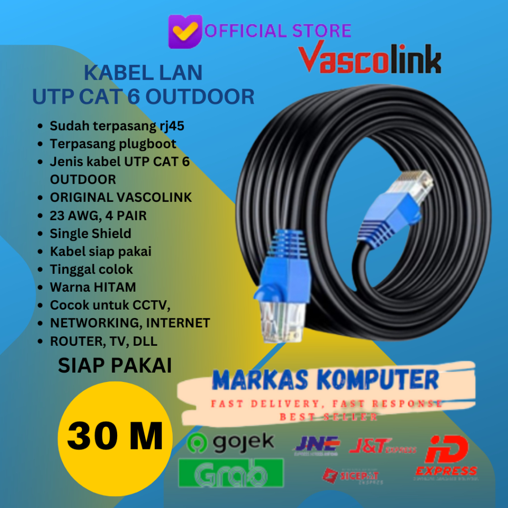 Jual KABEL UTP LAN CAT 6 OUTDOOR 30 METER TERPASANG RJ45 PLUGBOOT CAT6 30M | Shopee Indonesia