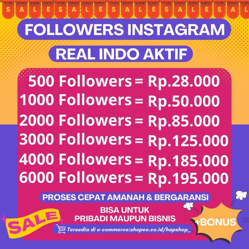 Jual DOUBLE DISKON!!! FOLLOWERS INSTAGRAM ORANG INDO AKTIF-BERGARANSI ...