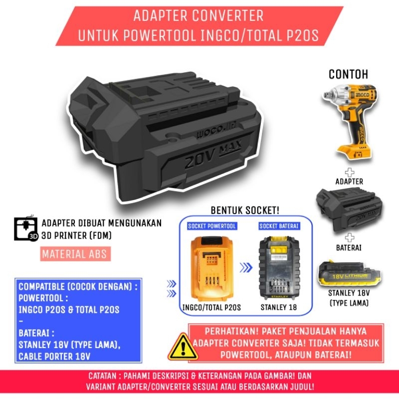 Jual Adapter Baterai Stanley 18V (Model Lama) - U/Tool Ingco/Total P20S ...
