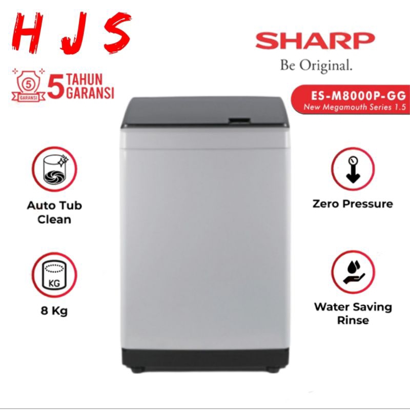 Jual MESIN CUCI SHARP 8 KG ES-M8000P-GG TO LOADING 1 TABUNG AUTOMATIC ...
