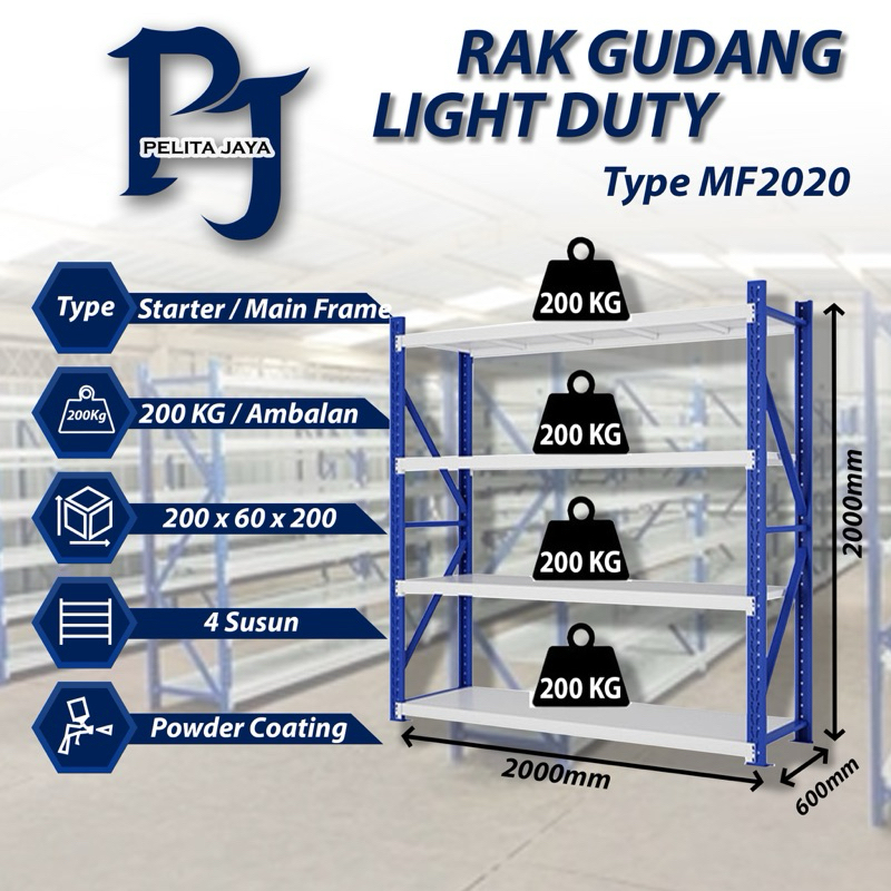 Jual Rak Besi Gudang 4 susun 2 meter 200 kg rack gudang | Shopee Indonesia