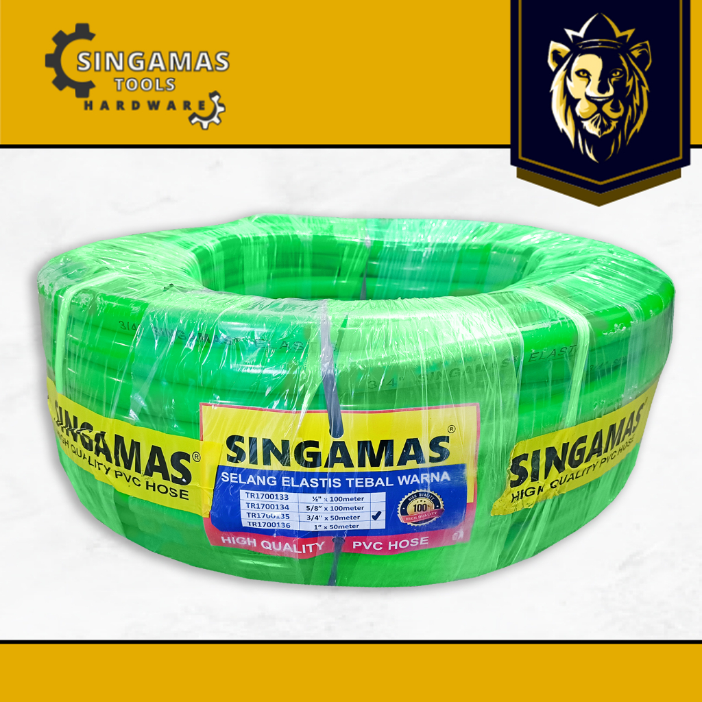 Jual SINGAMAS Selang Air PVC Elastis Tebal Warna Hijau 3/4" x 50 m ...
