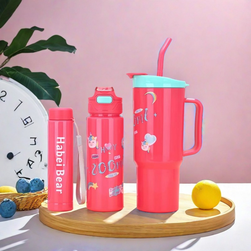 Jual 3Pcs/SET BOTOL Minum Sedotan Aesthetic Korean VACUUM FLASK Travel ...