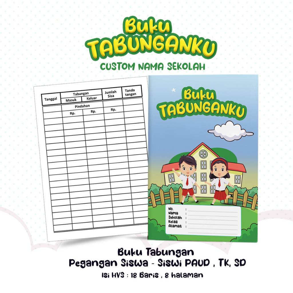 Jual Buku Tabungan Custom Nama + Cover Tabungan Sekolah SD , TK , PAUD , Buku Catatan , Buku ...