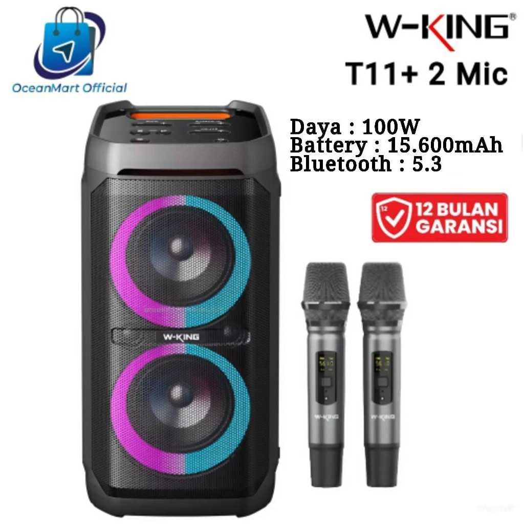 Jual Speaker Bluetooth Karaoke Portable Wireless Wking T11+ 2 Mic TWS ...