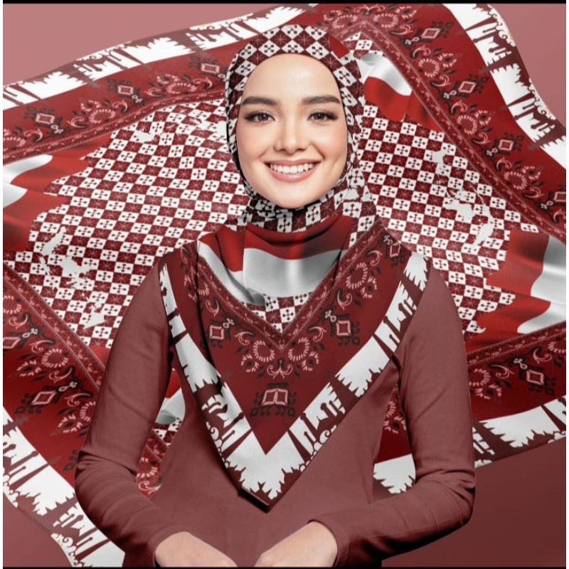 Jual BESSELER HIJAB MERAH PUTIH SEGI EMPAT VOAL MOTIF INDONESIA ...