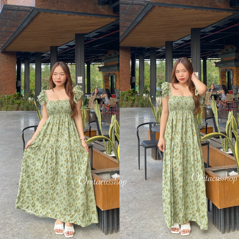 Jual Longdress Laura lengan rempel | Shopee Indonesia