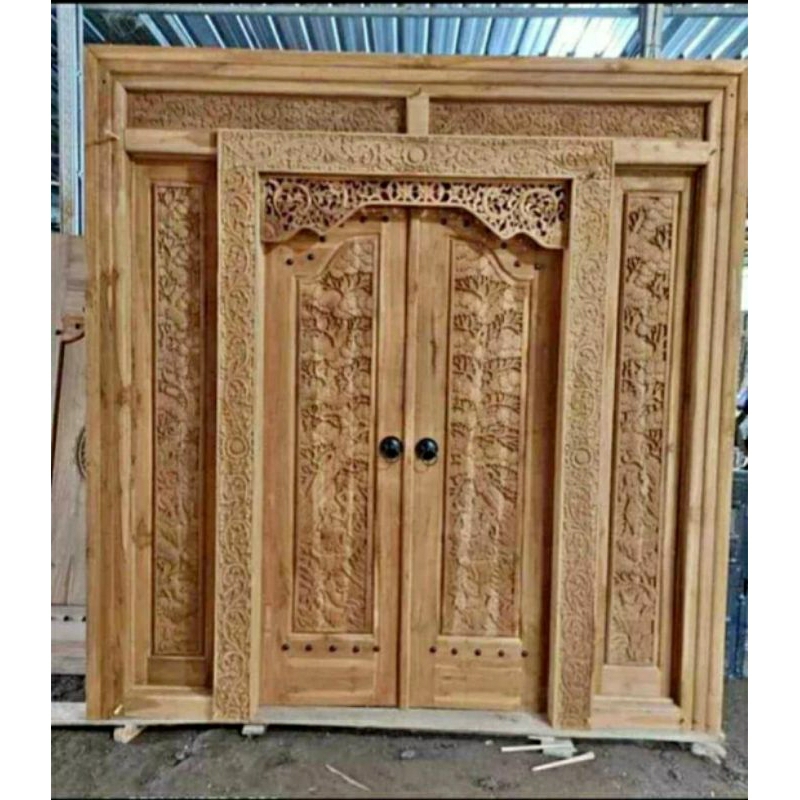 Jual pintu gebyok minimalis/pintu gebyok modern ukir relif ramayana ful ...