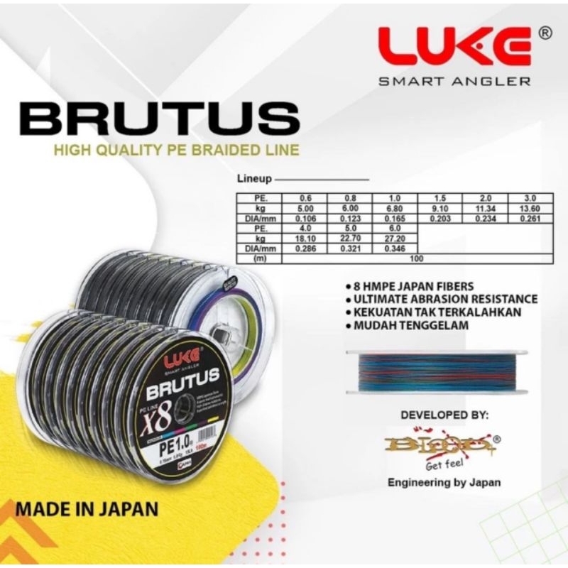 Jual PE luke BRUTUS X8 100 m multicolor conekting made in japan | Shopee Indonesia