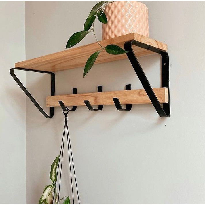 Jual Rak dinding serbaguna ambalan kayu breket besi cantolan besi hook ...
