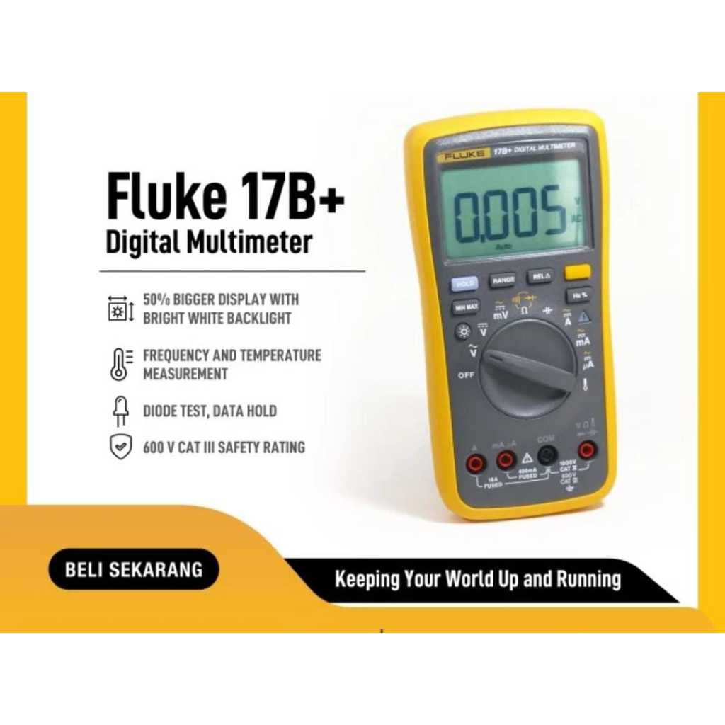 Jual FLUKE 17B+ Basic Digital Multimeter for ESP with Temperature CAT III Plus Sertifikat ...