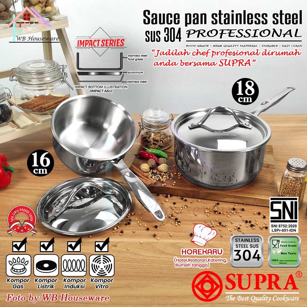 Jual SUPRA Panci sauce pan 16 & 18cm stainless professional impact ...