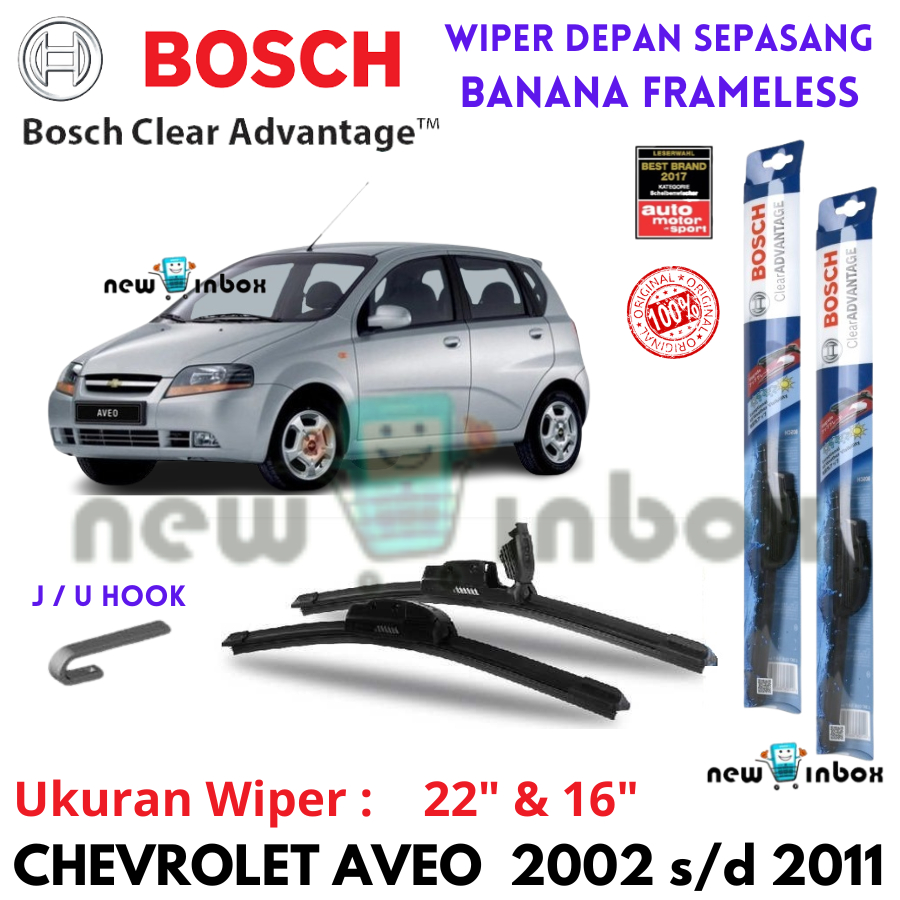 Jual Wiper Depan Mobil CHEVROLET AVEO 2002-2011 Sepasang Frameless BOSCH CLEAR ADVANTAGE 22"&16 ...