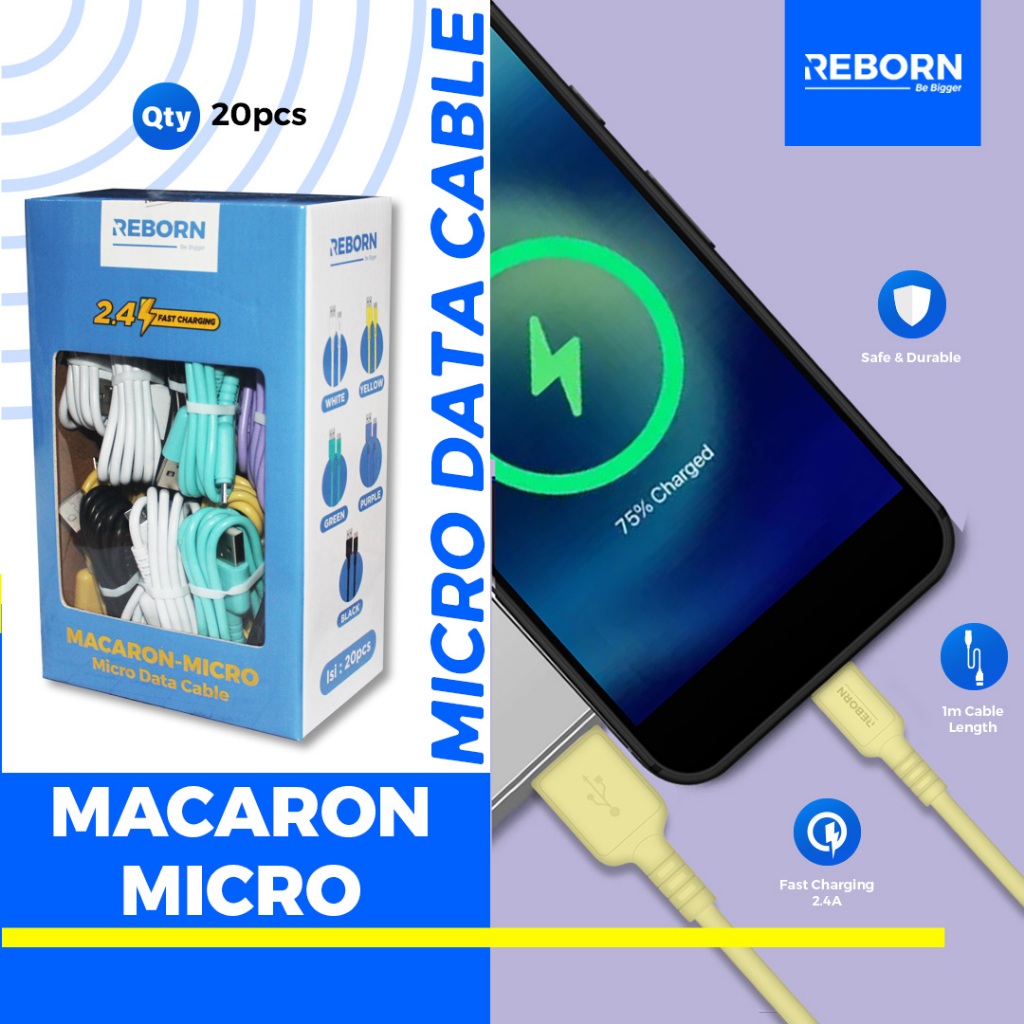 Jual Kabel Data Reborn Macaron Micro Panjang 100CM Micro USB Fast ...