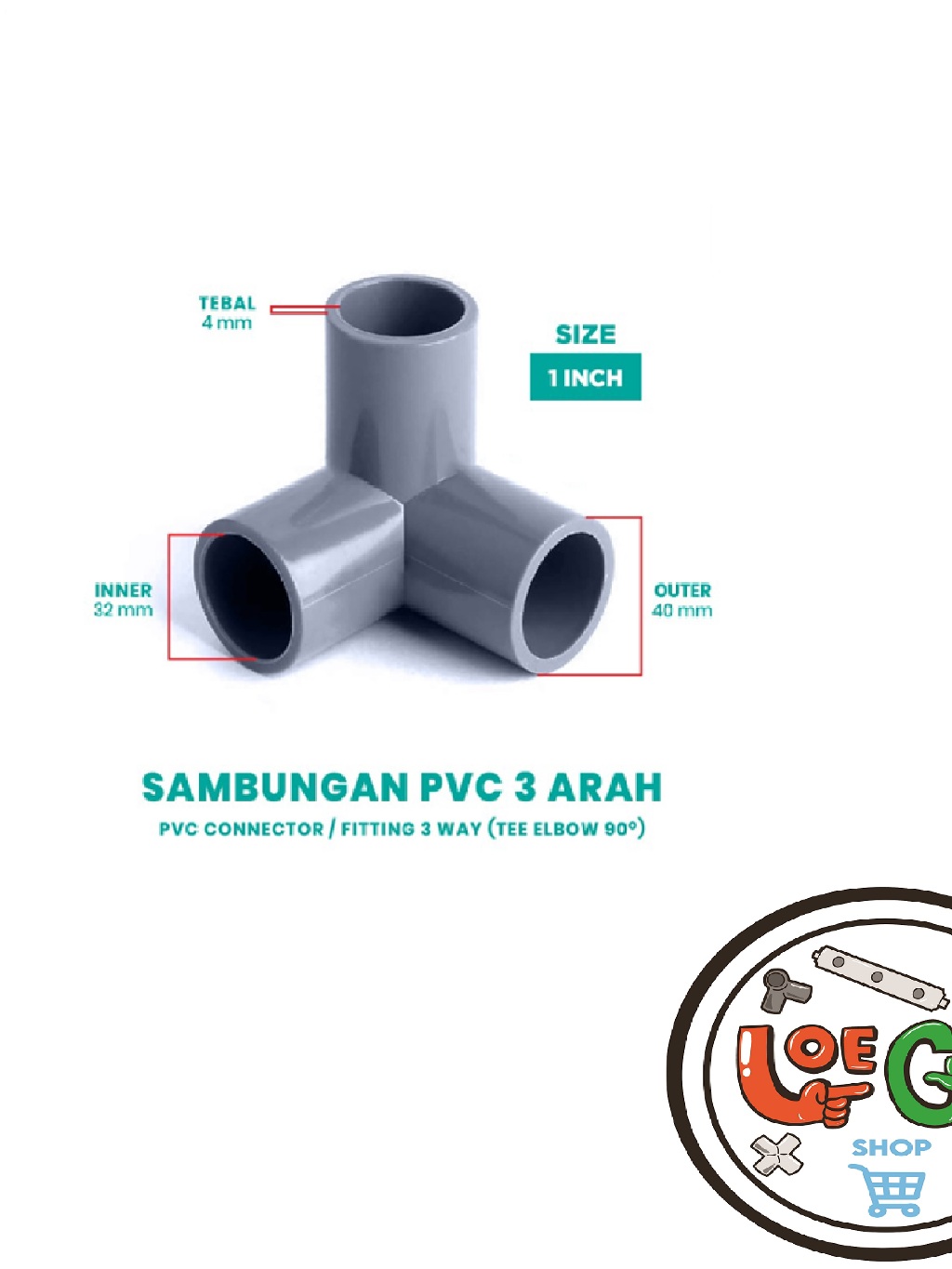 Jual Fitting 3 Way PVC sambungan konektor side tee elbow pipa 3 cabang ...