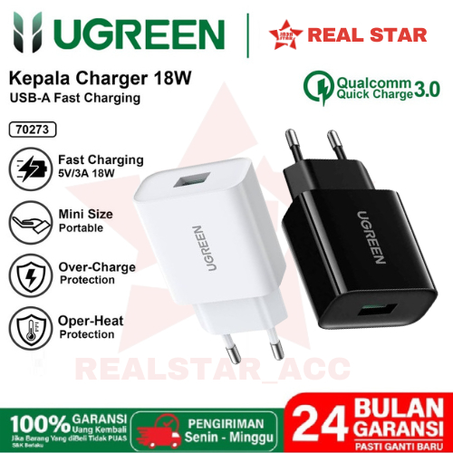 Jual UGREEN Kepala Charger Fast Charging 18W Qualcomm USB 3.0 - Ugreen Charger Quick Charge for ...