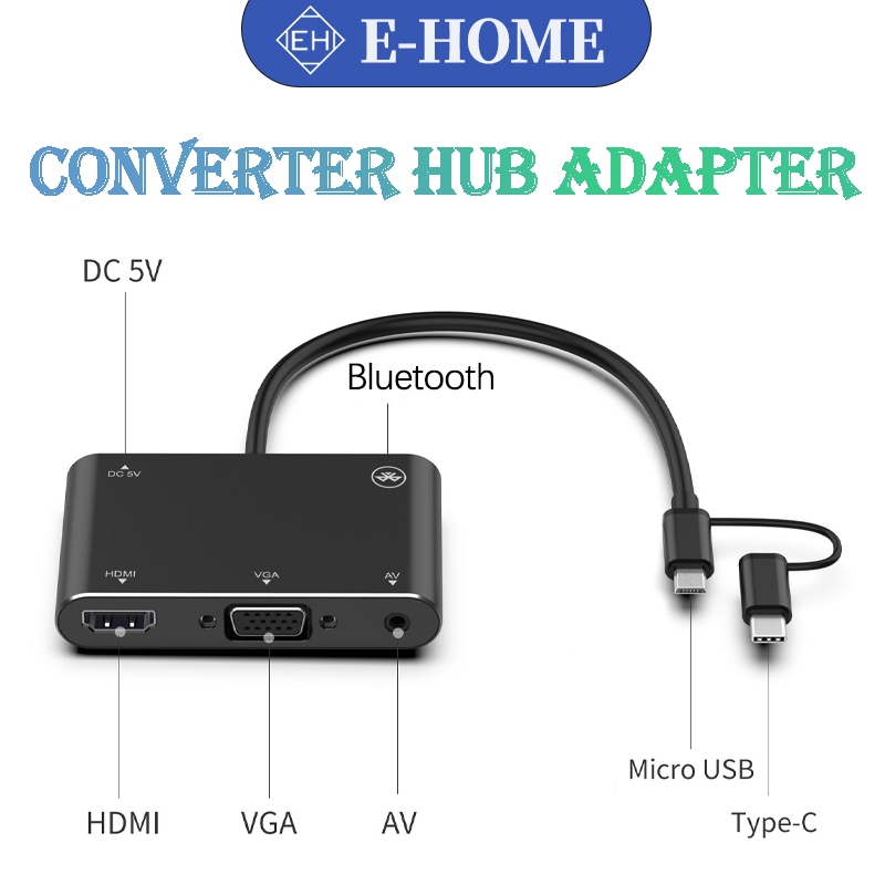 Jual E-Home Converter Hub Adapter 6 in 1 Type C HDMI 4K VGA USB AV DC ...
