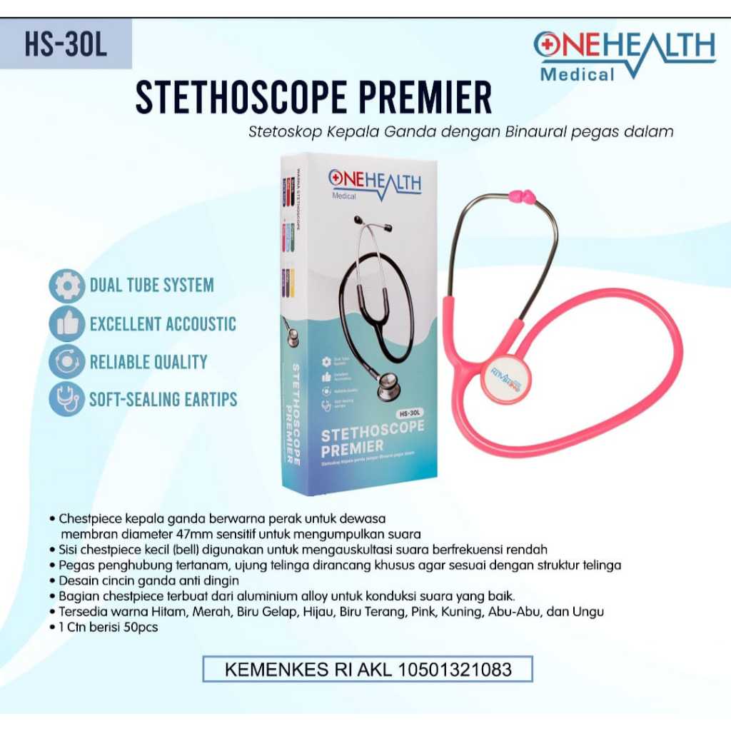 Jual Onehealth Stethoscope Premier Dual Head Adult HS-30L / Stetoskop Alat Deteksi Detak Jantung ...