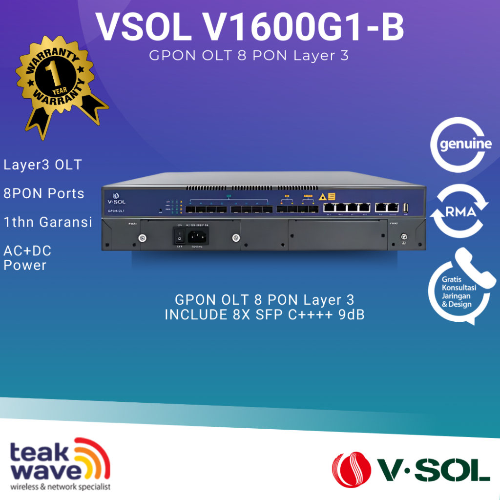 Jual VSOL V1600G1-B GPON OLT 8 PON Layer 3 AC+DC Power Include SFP 9db ...