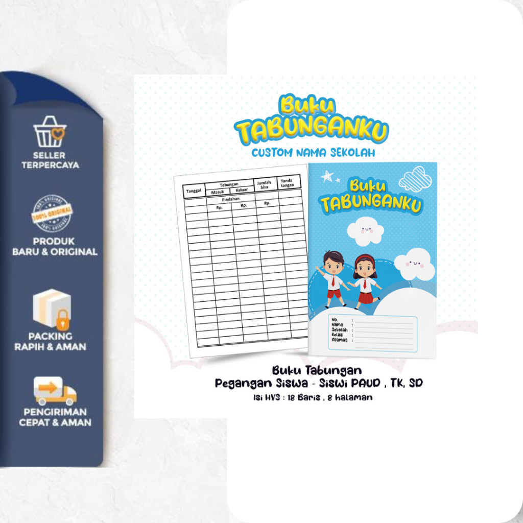 Jual Custom Buku Tabungan Custom Nama + Cover Tabungan Sekolah SD , TK , PAUD , Buku Catatan ...