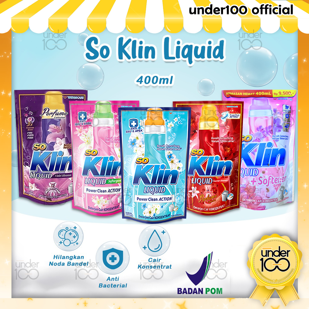Jual UNDER100 So Klin Liquid Anti Bacterial | Liquid Softergent 400ml ...