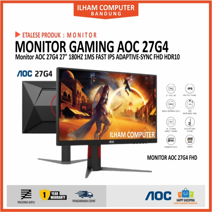 Jual Monitor GAMING AOC 27G4 27" 180HZ 1MS FAST IPS ADAPTIVE-SYNC FHD ...