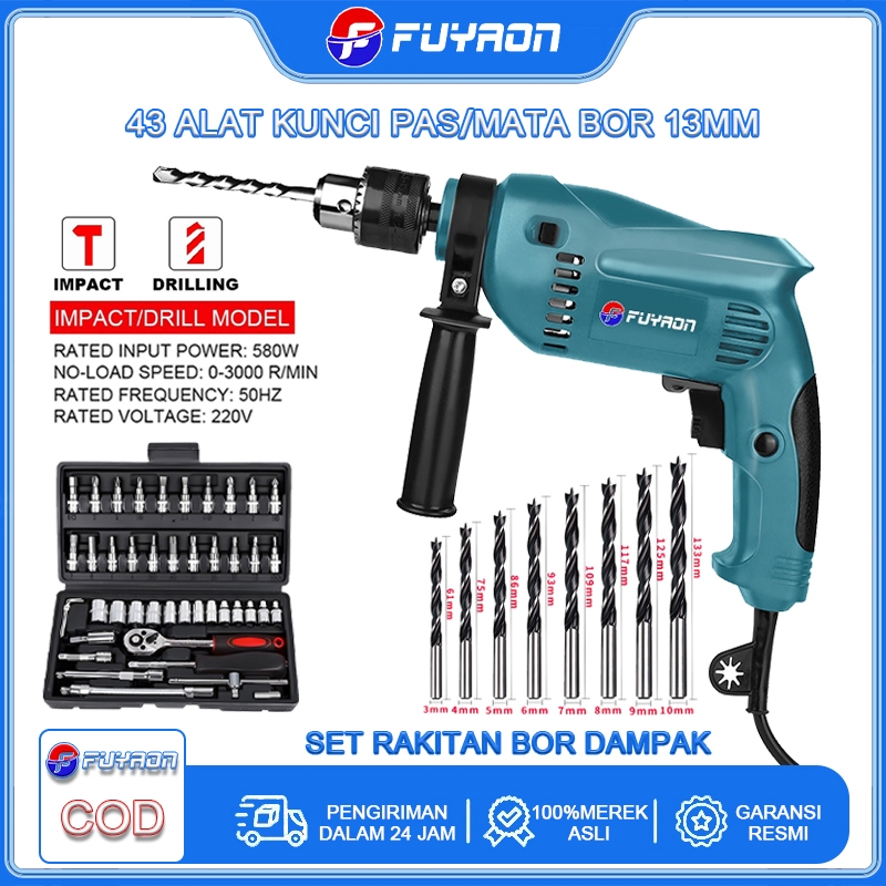 Jual FUYAON [COD] Bor Impact Elektrik 13Mm Set Bor Impact 580W Bor ...