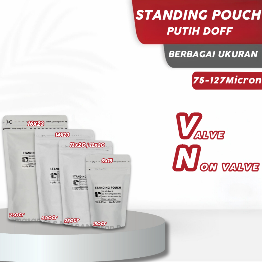 Jual Standing Pouch Aluminium Putih Doff - Packaging Makanan dan Kopi ...