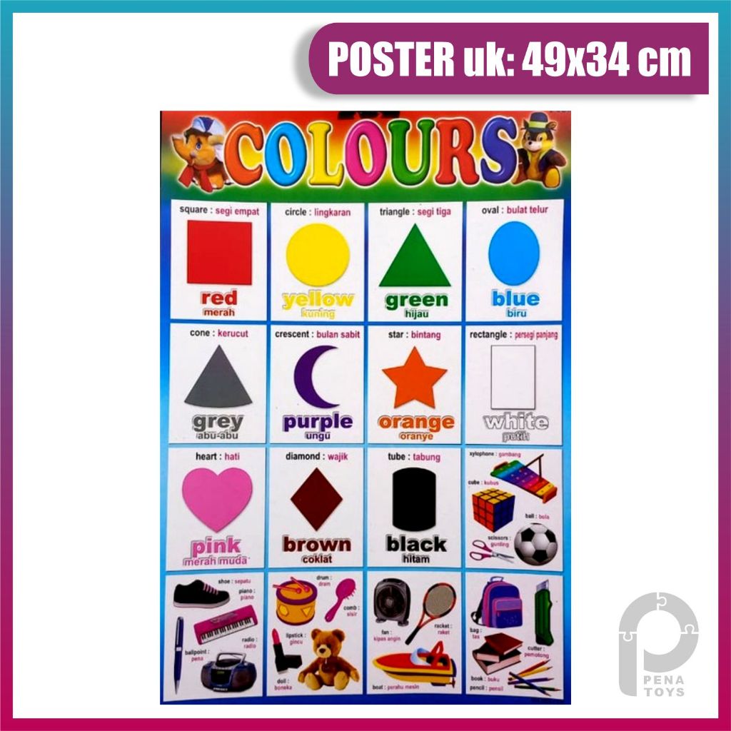 Jual Poster Anak Edukasi Aneka Macam Warna dan Bentuk Mengenal Wana ...