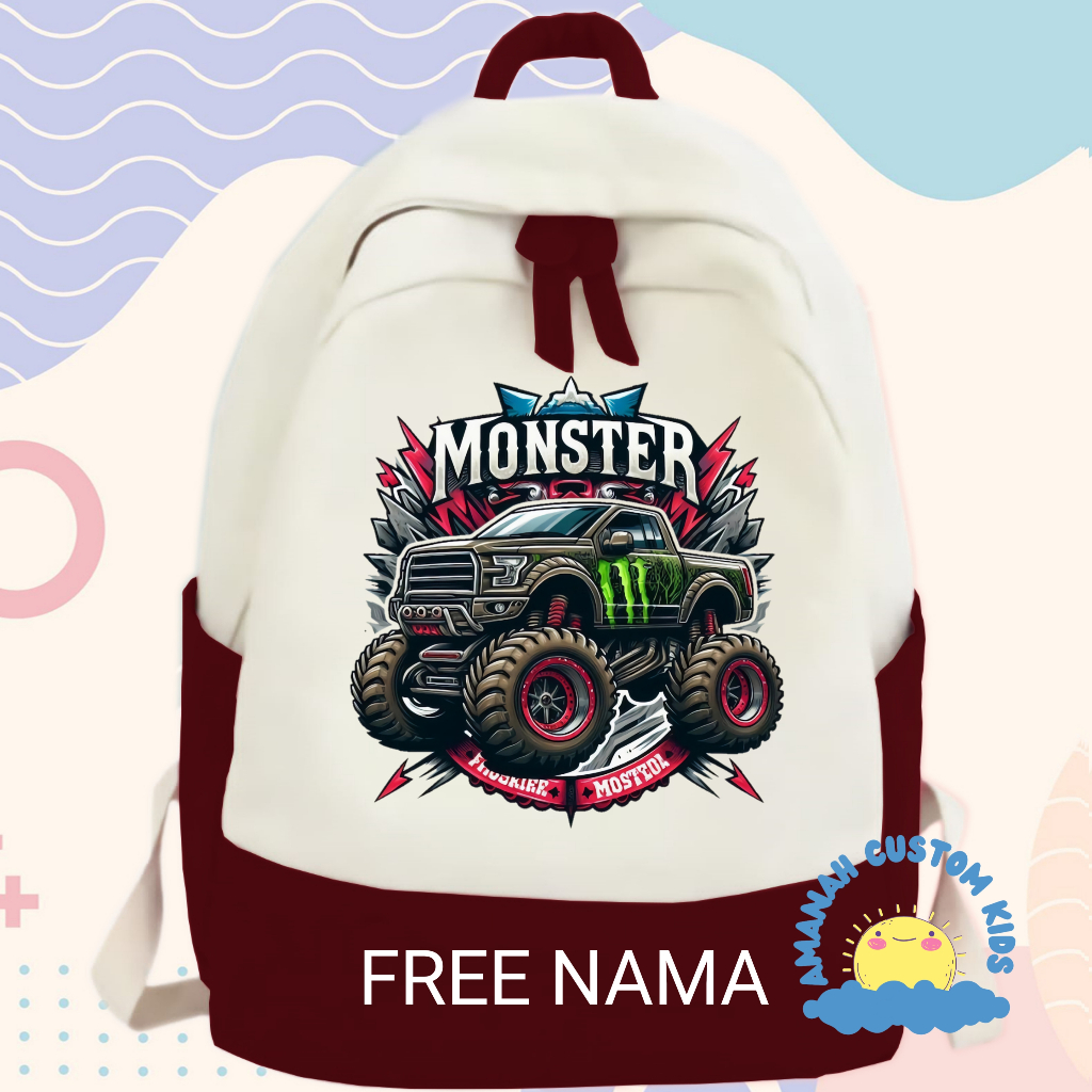 Jual TAS RANSEL ANAK MONSTER TRUCK TERBARU FREE NAMA DAN BISA CUSTOM ...