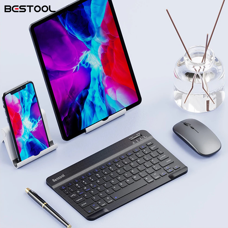 Jual Bestool Keyboard Mouse Set Wireless Bluetooth LED Touchpad 10 inch ...