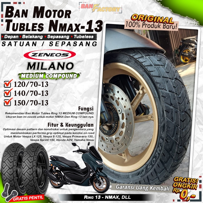 Jual Ban Motor NMAX Zeneos Milano Ring 13 Tubles Ban Motor Tubeless ...