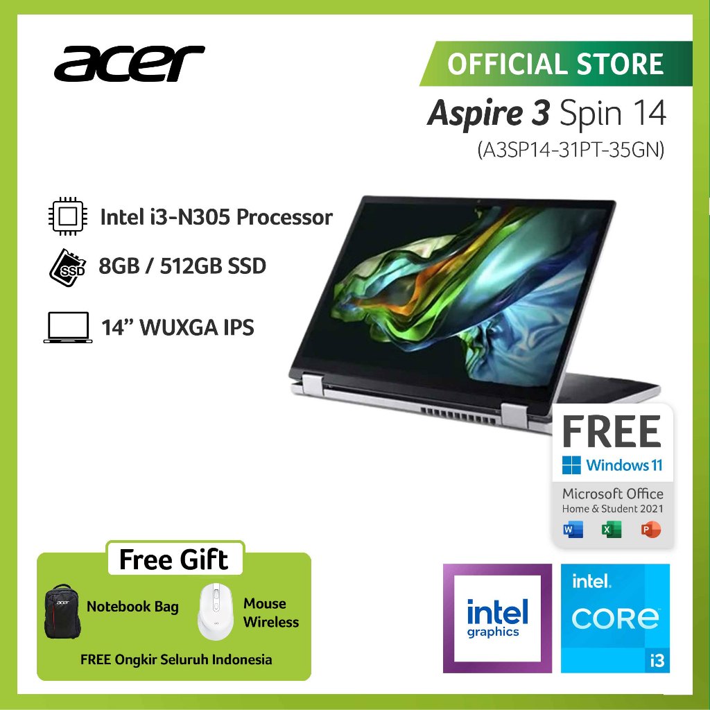 Jual ( FREE STYLUS PEN, MOUSE WIRELESS ) ACER LAPTOP 2 IN 1 ASPIRE 3 ...