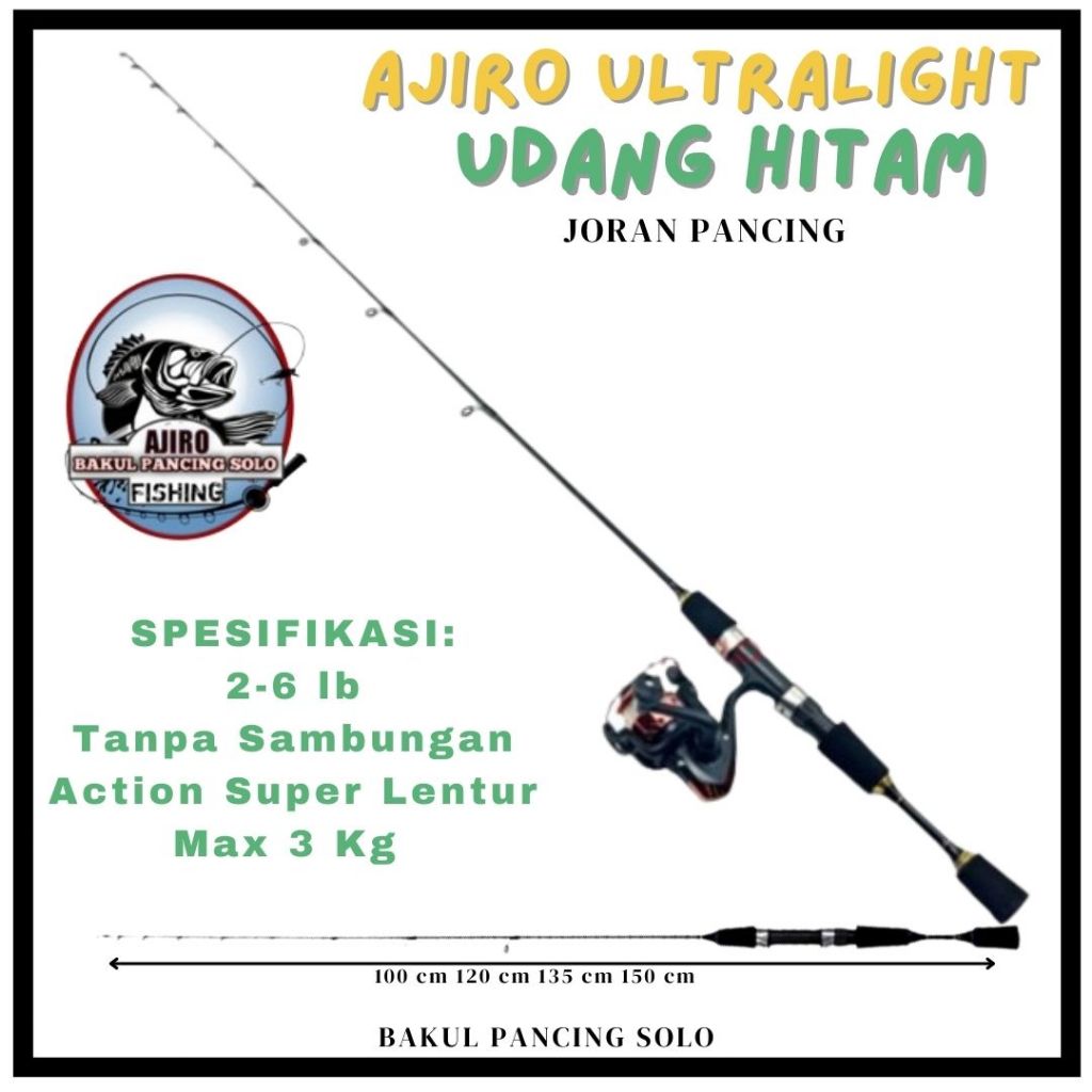 Jual joran pancing 1 set ul ultralight fiber solid lentur ajiro udang Hitam 100 120 135 150cm ...
