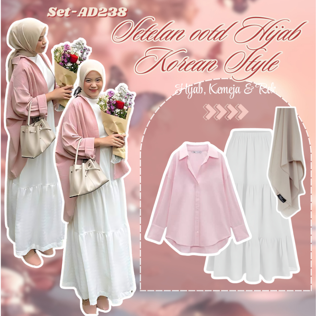 Jual Setelan ootd wanita hijab set 3 In 1 Oneset Wanita Kekinian Korean Style Terbaru Buat ...