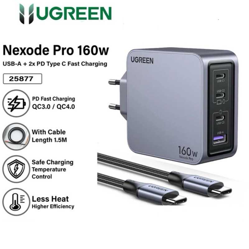 Jual Ugreen 160W GaN Nexode Pro PD Fast Charging 4-Port Laptop Macbook | Shopee Indonesia