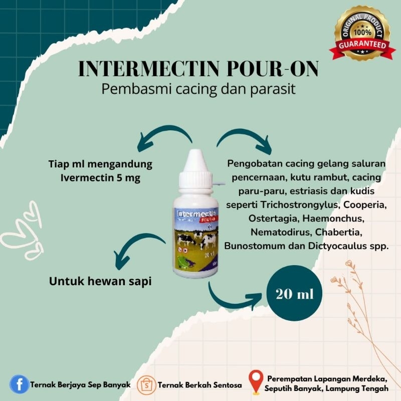 Jual Intermectin Pour-On 20 ml - obat cacing hewan dioleskan (sapi ...