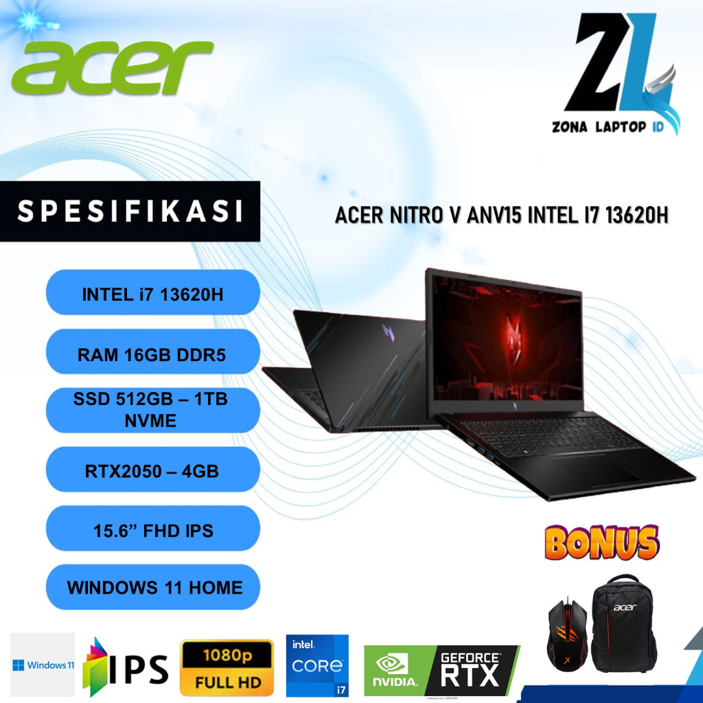 Jual LAPTOP ACER NITRO V ANV15 INTEL i7 13620H 16GB 1TB SSD RTX2050 15 FHD 144HZ W11 | Shopee ...