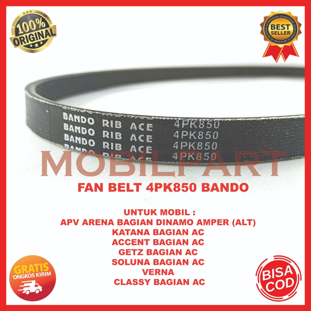 Jual FAN BELT V BELT 4PK850 TALI KIPAS 4PK 850 BANDO FAN BELT APV ARENA ...