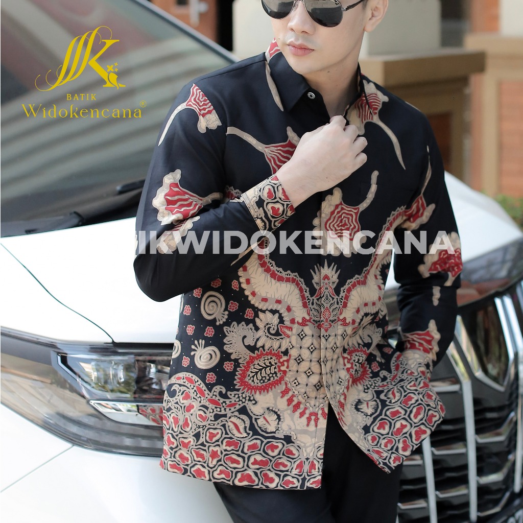 Jual Batikwidokencana - Kemeja Batik Kantor Premium - Motif Adhinata Warna Hitam Kombinasi Merah ...