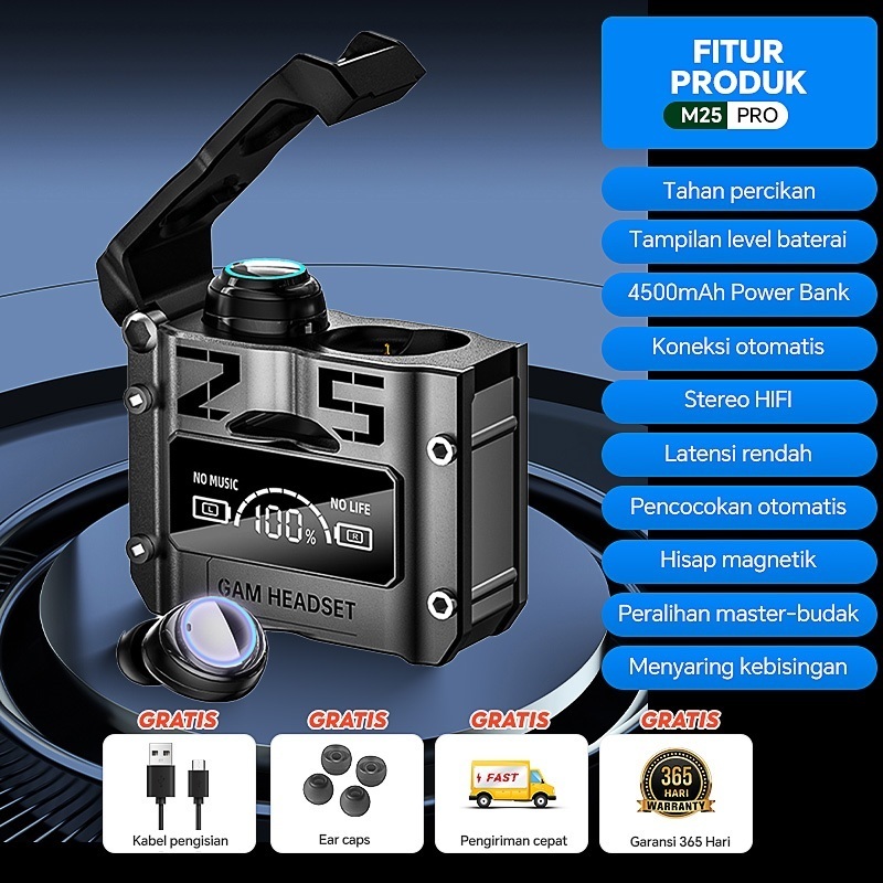 Jual TWS M25 Headset Bluetooth GAMING Earphone Bluetooth Wireless Bass ...