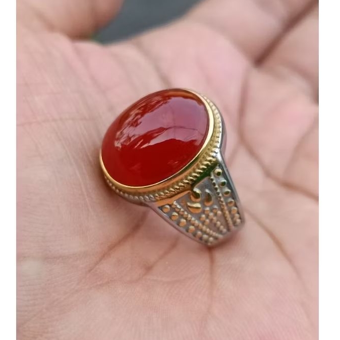 Jual cincin Batu akik Yaman ahmer merah orange body glass natural ring ...